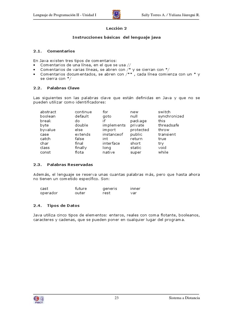 PRG2 - LEC02 - Instrucciones Basicas | PDF | Java (lenguaje de ...