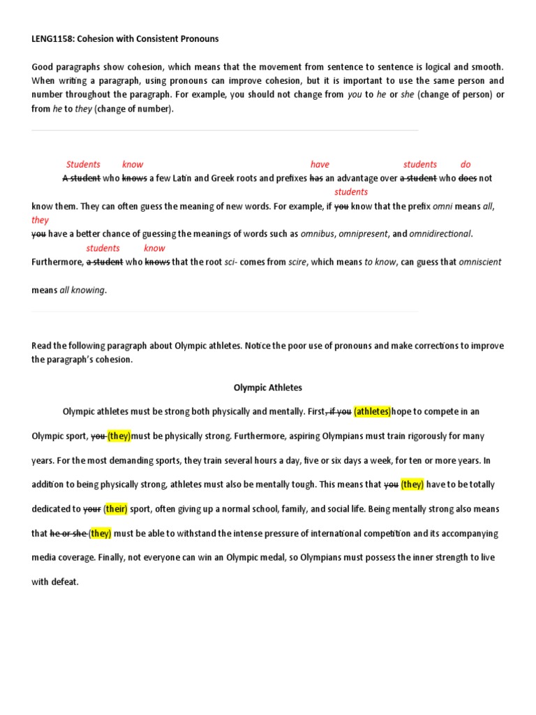 Cohesion With Consistent Pronouns - Workshop To Submit | PDF | Language ...
