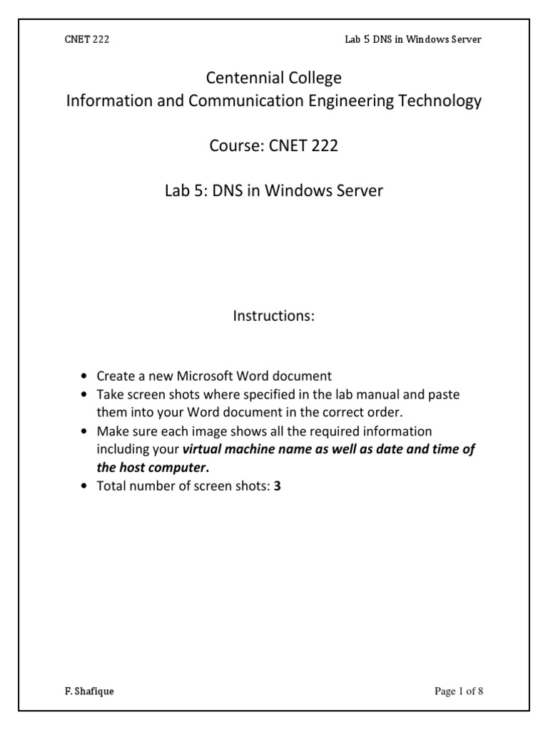 Centennial College Information and Communication Engineering Technology Course: CNET 222 Lab 5 ...