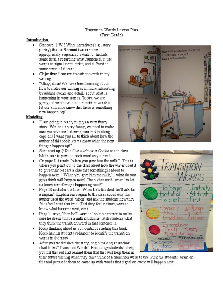 Transition Words Lesson Plan | PDF | Reading Comprehension | Communication