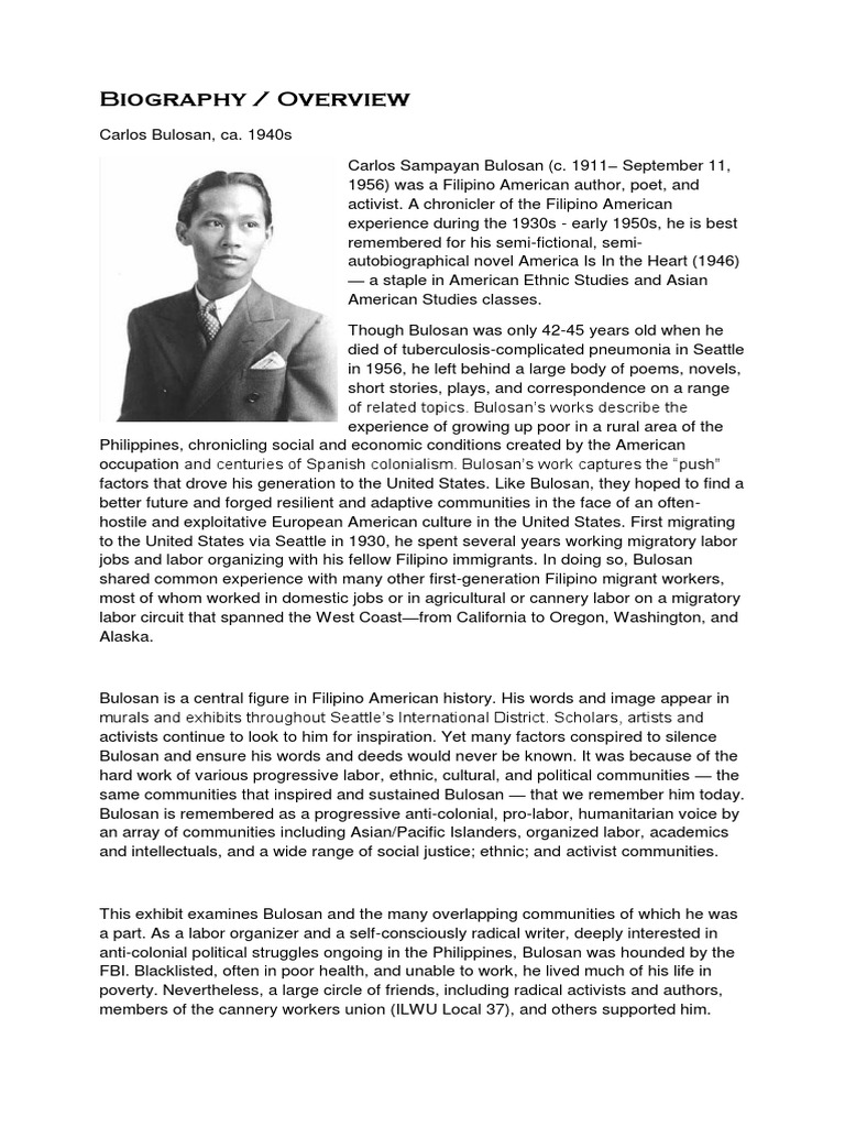 CARLOS BULOSAN - Biography | PDF | The United States | Poetry