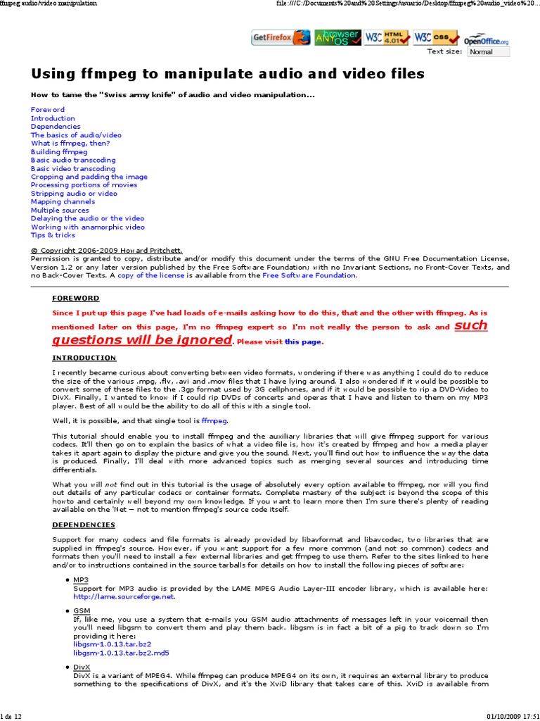 Ffmpeg Audio Video Manipulation | Download Free PDF | Codec | Mp3