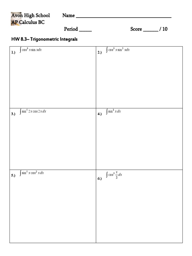 AP Calculus BC Trigonometric Integrals | PDF | Teaching Methods & Materials