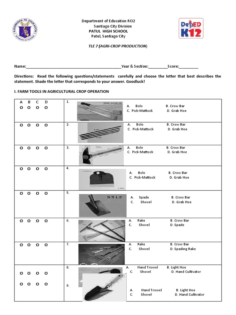 First Grading Exam in Agri-Crop | PDF | Plough | Tractor