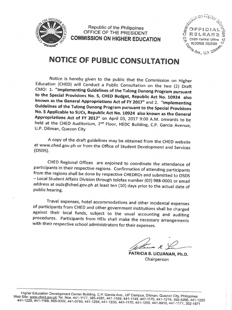 Public Consultation On The Implementing Guidelines of The Tulong Dunong ...