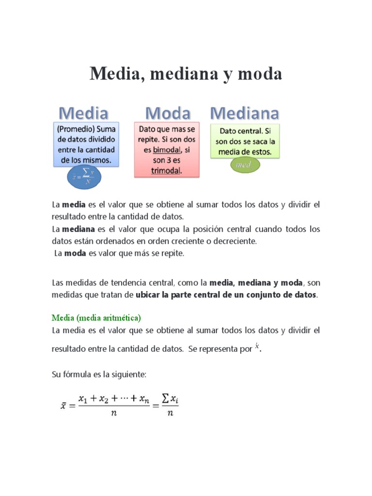 Media, Mediana y Moda: Conceptos y Ejemplos | PDF | Mediana | Números