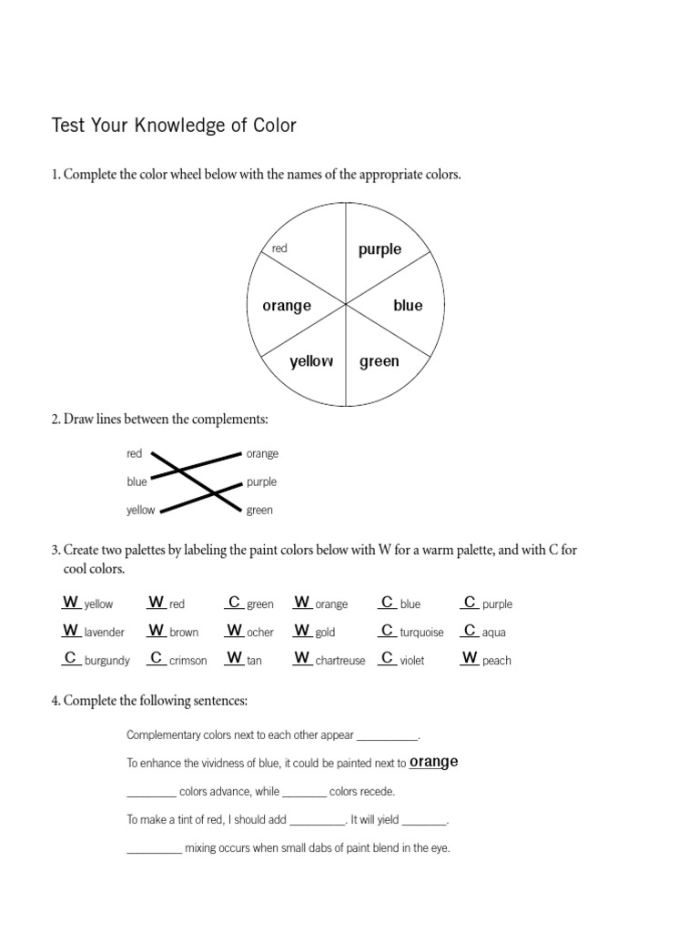 Color Theory Knowledge Quiz | PDF | Language Arts & Discipline ...