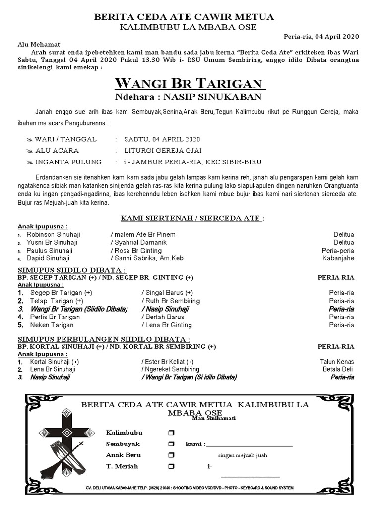 Berita Ceda Ate Cawir Metua Wangi BR Tarigan | PDF