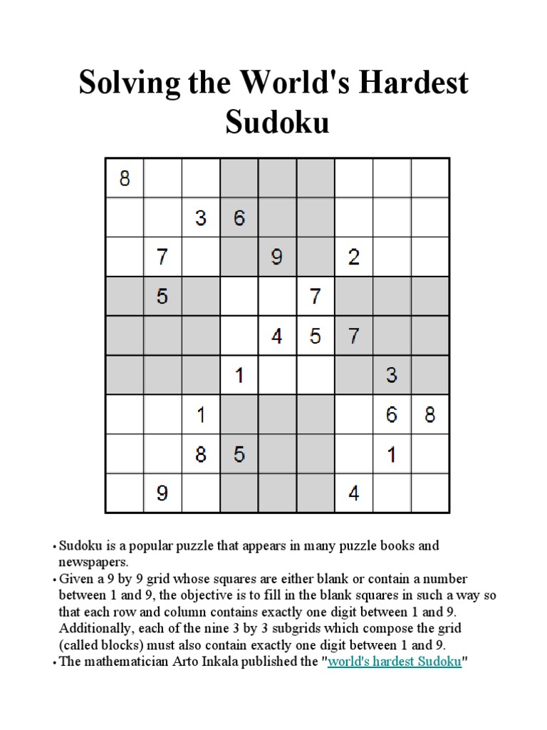 World's Hardest Sudoku | PDF | Mathematics Of Computing | Computer Programming