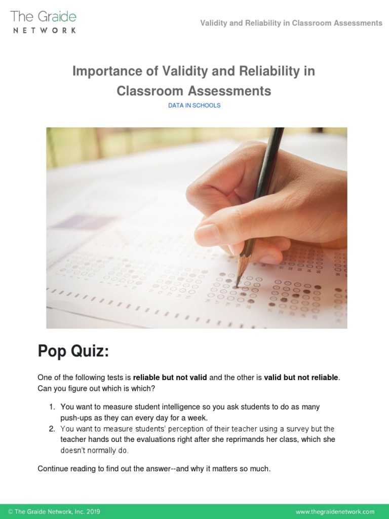 Importance of Validity and Reliability in Classroom Assessments | PDF