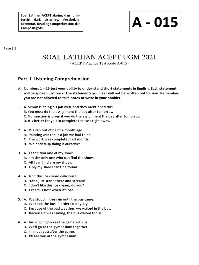 Latihan Soal ACEPT UGM 2021 | PDF | Birds | Taxicab