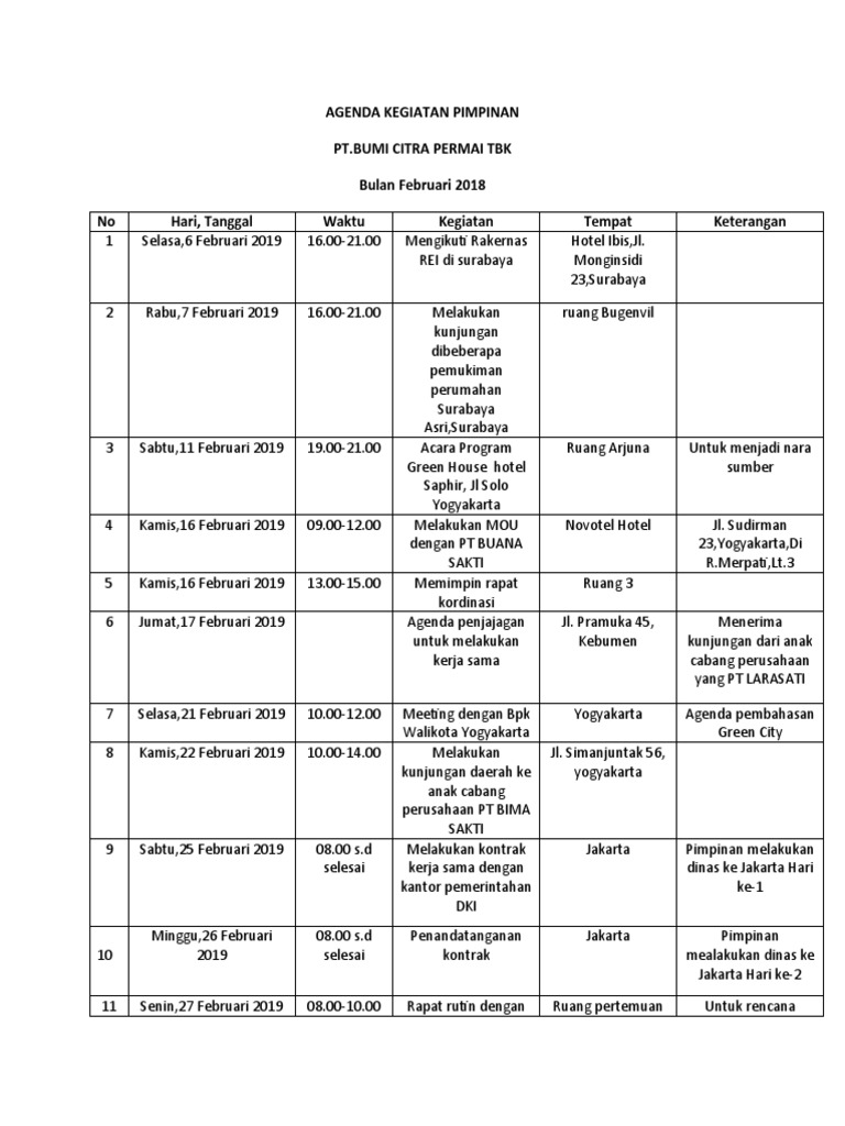 Agenda Kegiatan Pimpinan | PDF