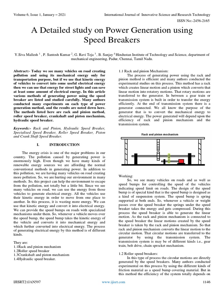 A Detailed Study On Power Generation Using Speed Breakers | PDF ...