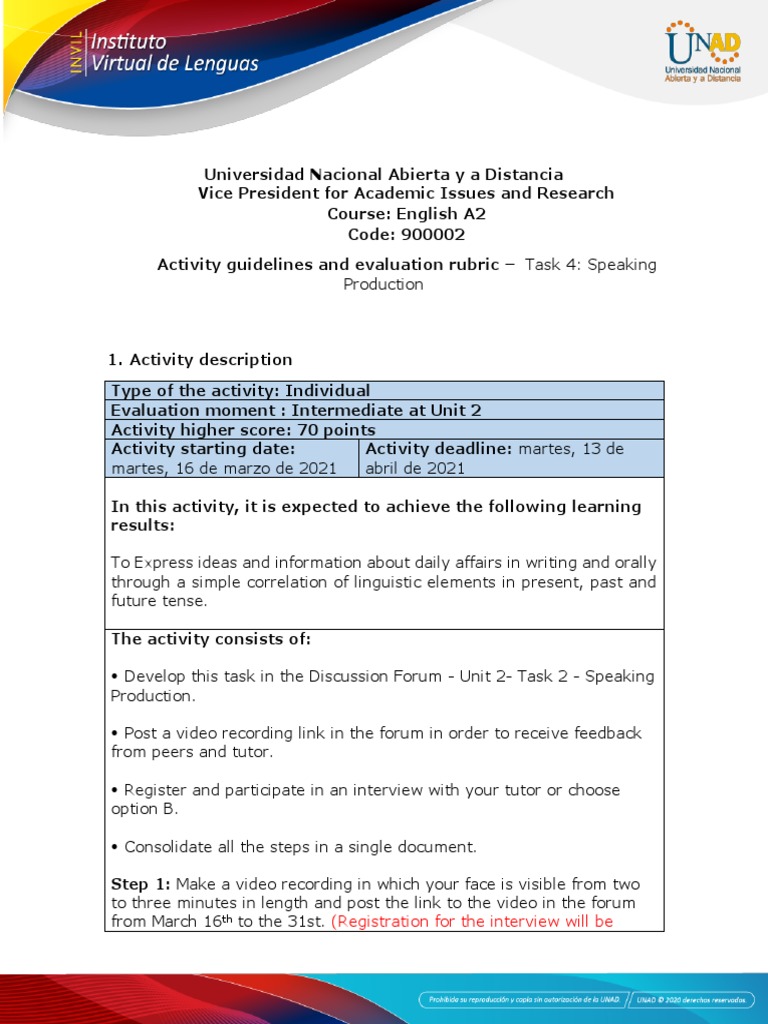 Activity Guide and Evaluation Rubric - Unit 2 - Task 4 - Oral ...