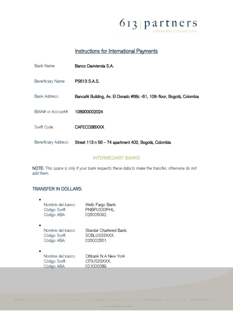Instructions For International Payments PS613 SAS | PDF | Finanzas y dinero