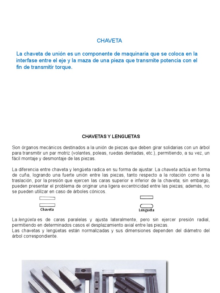 Chavetas y lengüetas: tipos y aplicaciones | PDF | Eje | Máquinas