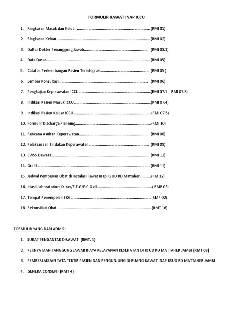 Form Rawat Inap Iccu | PDF