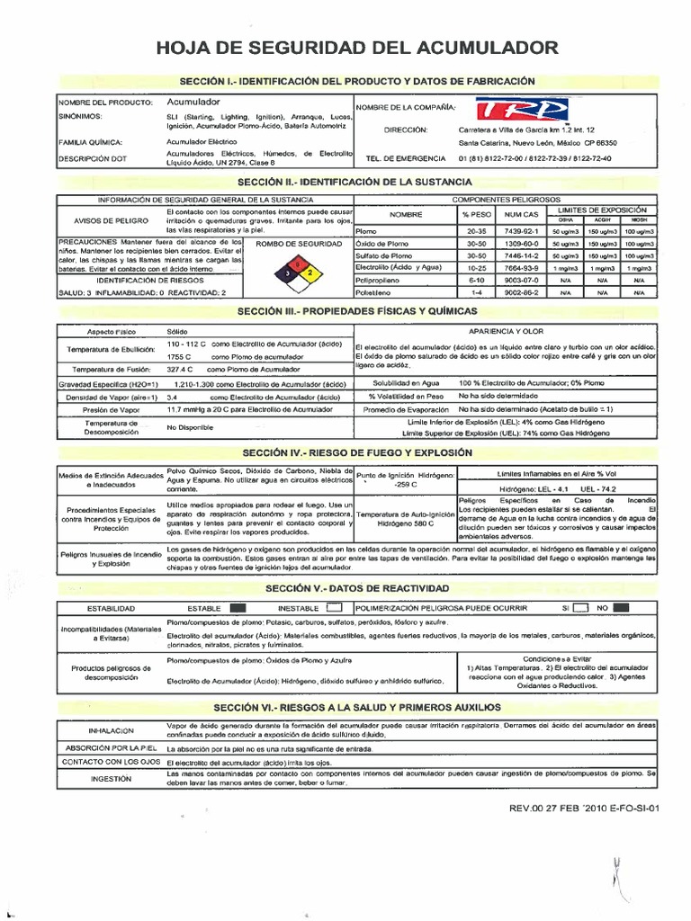 TRP Bateria Hoja de Seguridad 21 | PDF