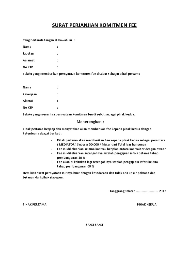 Surat Perjanjian Komitmen Fee | PDF
