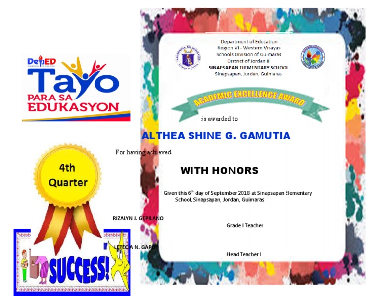 Certificate of Recognition 1st Quarter | PDF