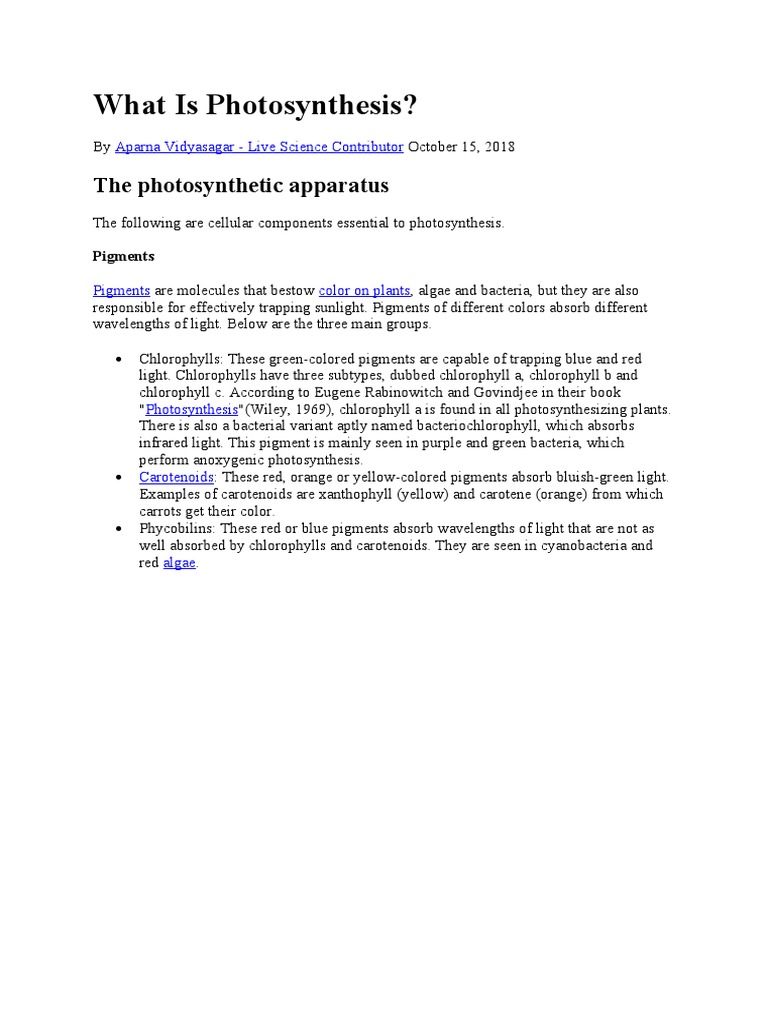 What Is Photosynthesis?: The Photosynthetic Apparatus | PDF