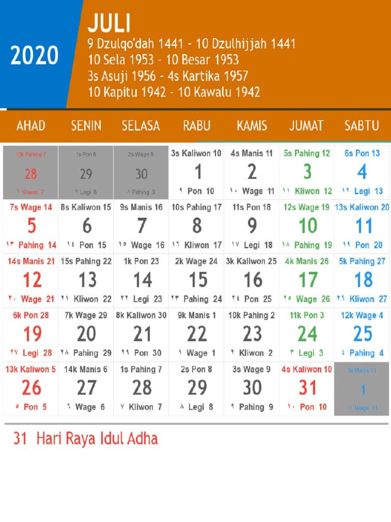 Kalender Juli 2020 | PDF