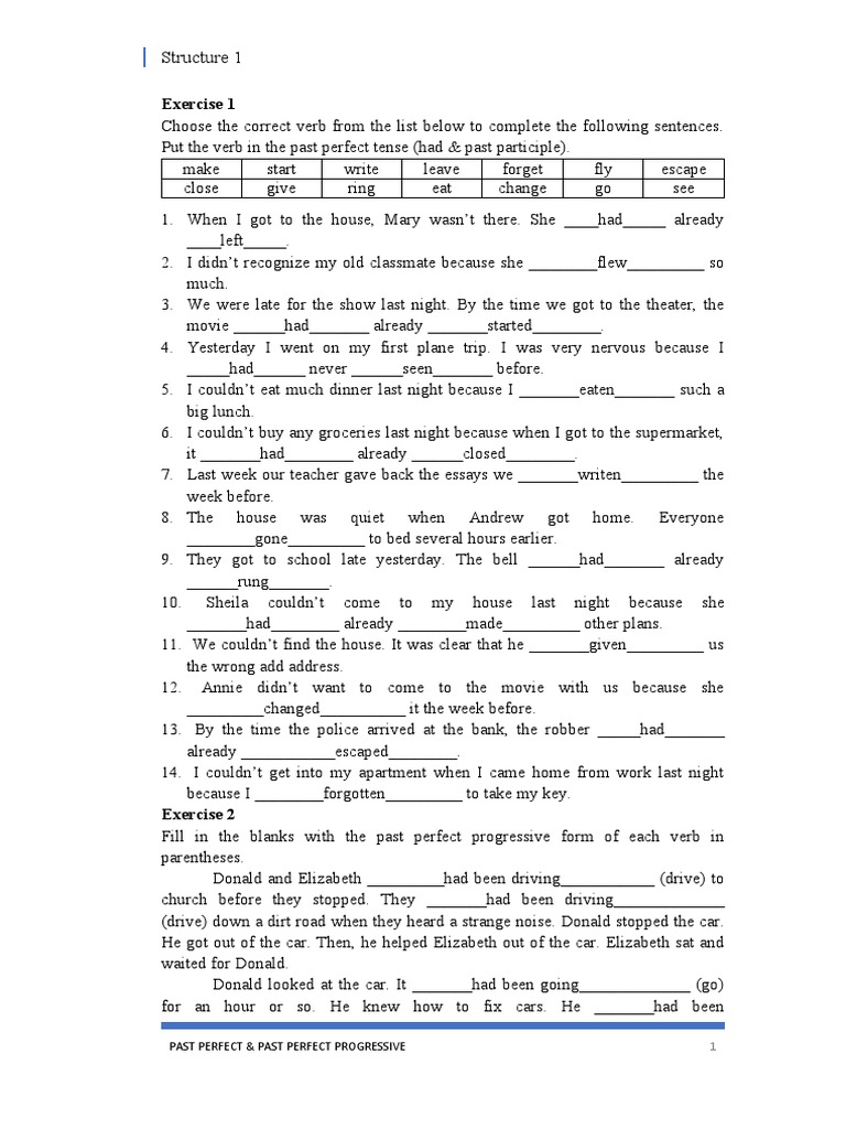 Structure Modul Past Perfect & Past Perfect Progressive | PDF