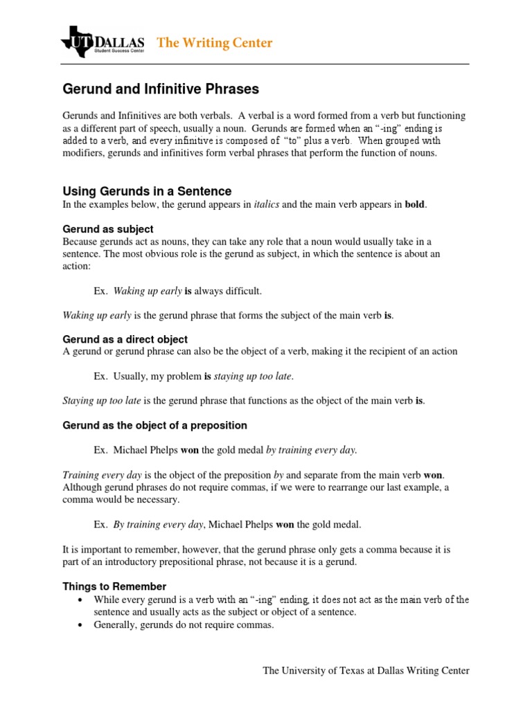 Gerunds and Infinitive Phrases | PDF | Verb | Phrase