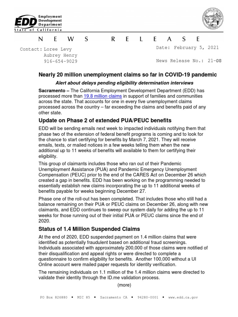 EDD News Release | PDF