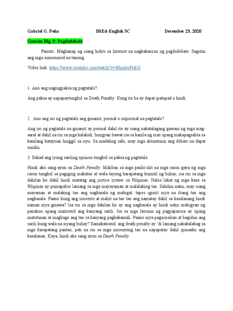Yunit 3 - Gawain Blg. 4 (Argumentatibong Komposisyon) | PDF