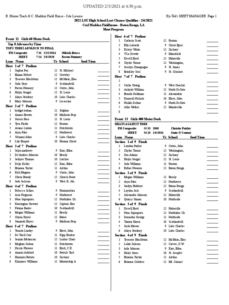LSU Updated Heat Sheets | PDF | Sports