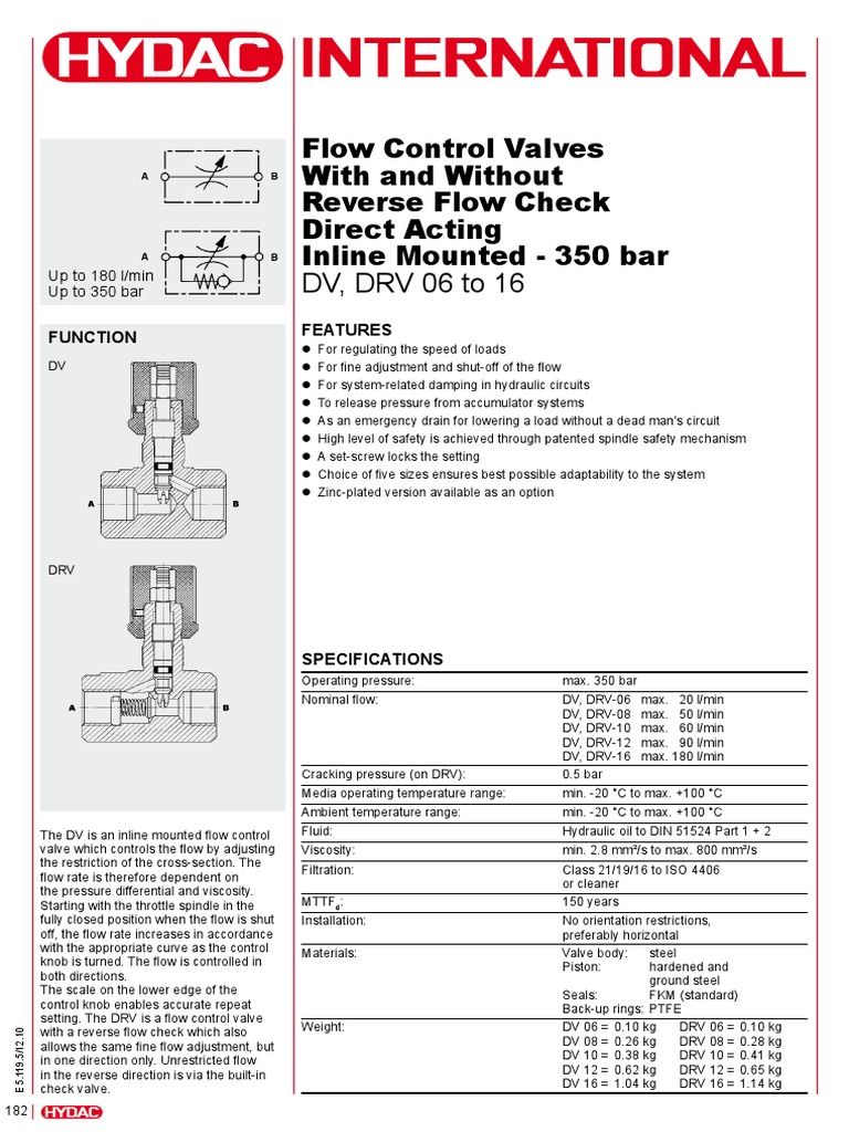 Hydac DV & DRV Flow Control Valves | PDF | Valve | Fluid Dynamics