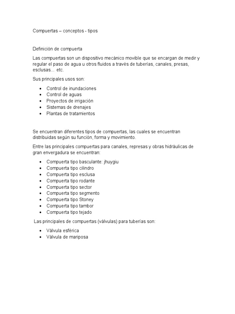 Los diferentes tipos de compuertas y sus usos | PDF