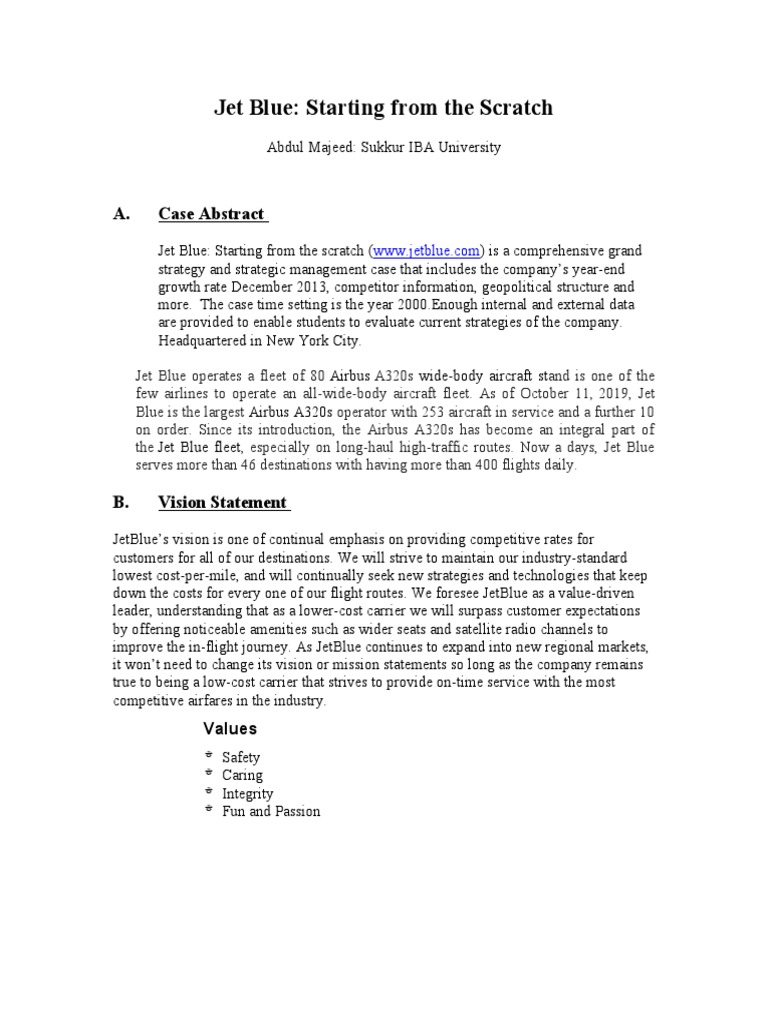 JetBlue Strategy Case Study | PDF | Airlines | Low Cost Carrier