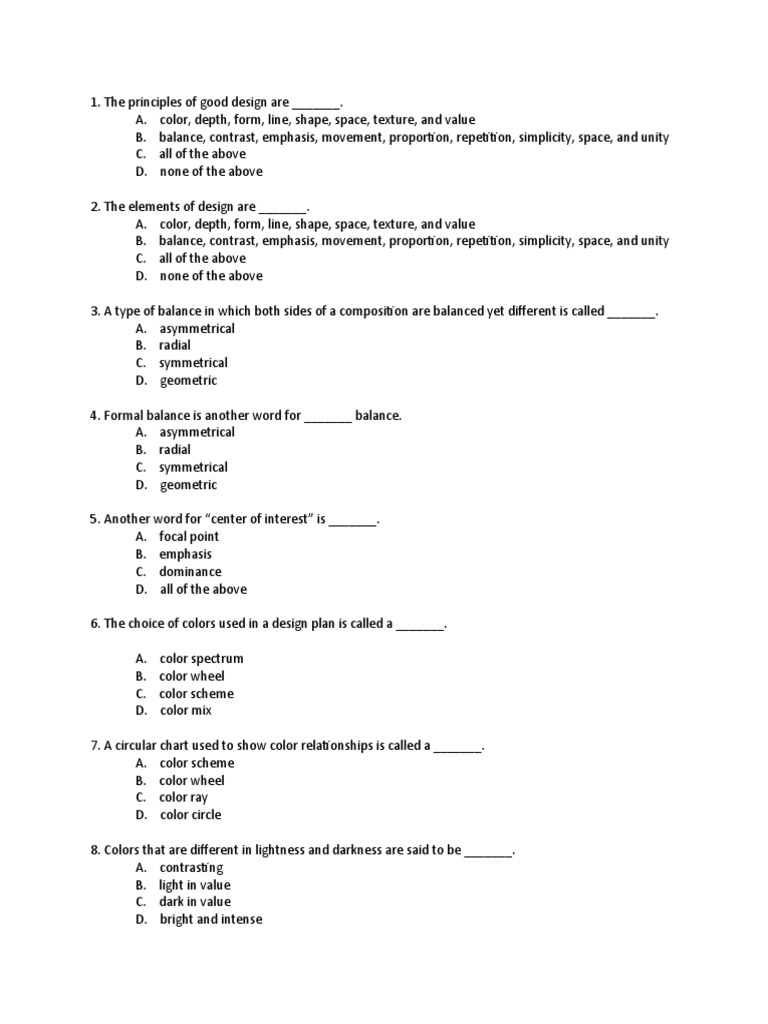 Quiz 2 Principles of Design | PDF | Composition (Visual Arts) | Vision