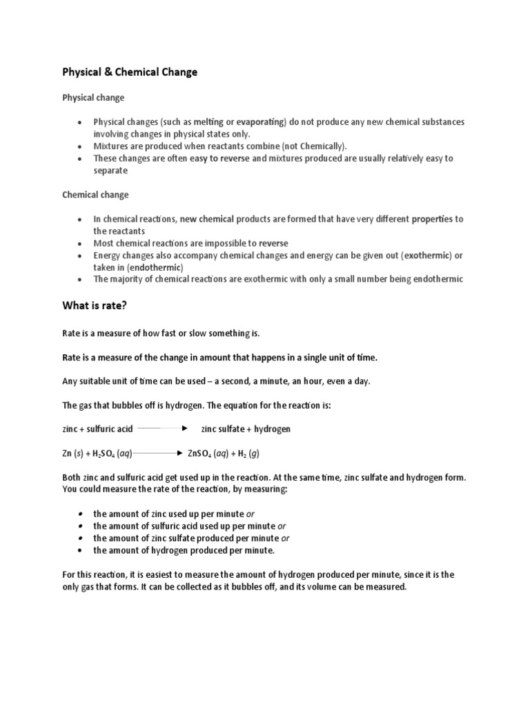 Chap 7 IGCSE Chemistry Notes | PDF | Reaction Rate | Catalysis