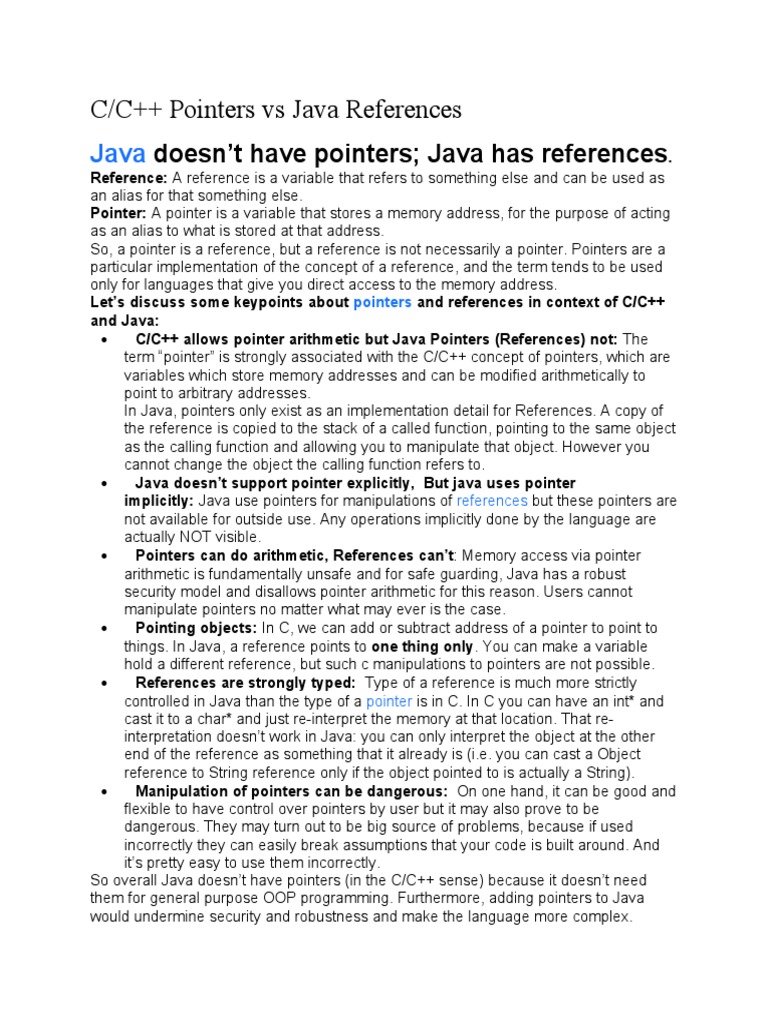 C/C++ Pointers Vs Java References | Download Free PDF | Pointer (Computer Programming) | C ...
