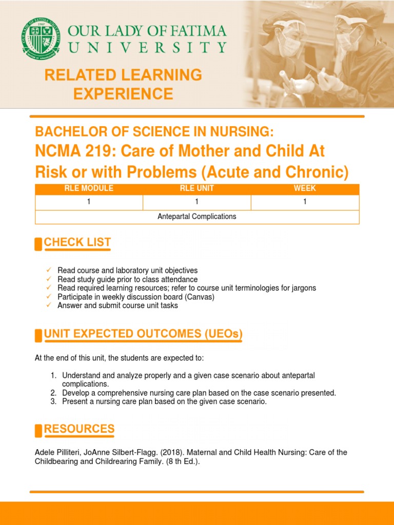NCMA 219 RLE Course Practicum Unit 1 | PDF | Nursing | Urinary Tract Infection
