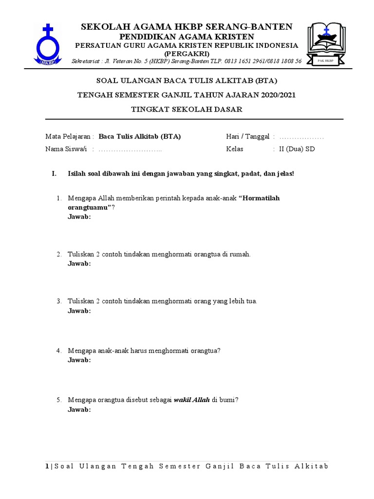 Soal Bta Kelas 2 Pts 1 | PDF Soal Bta Kelas 2 Pts 1 | PDF