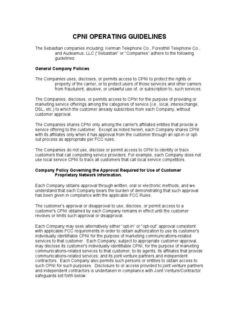 CPNI Operating Guidelines 2011 | PDF