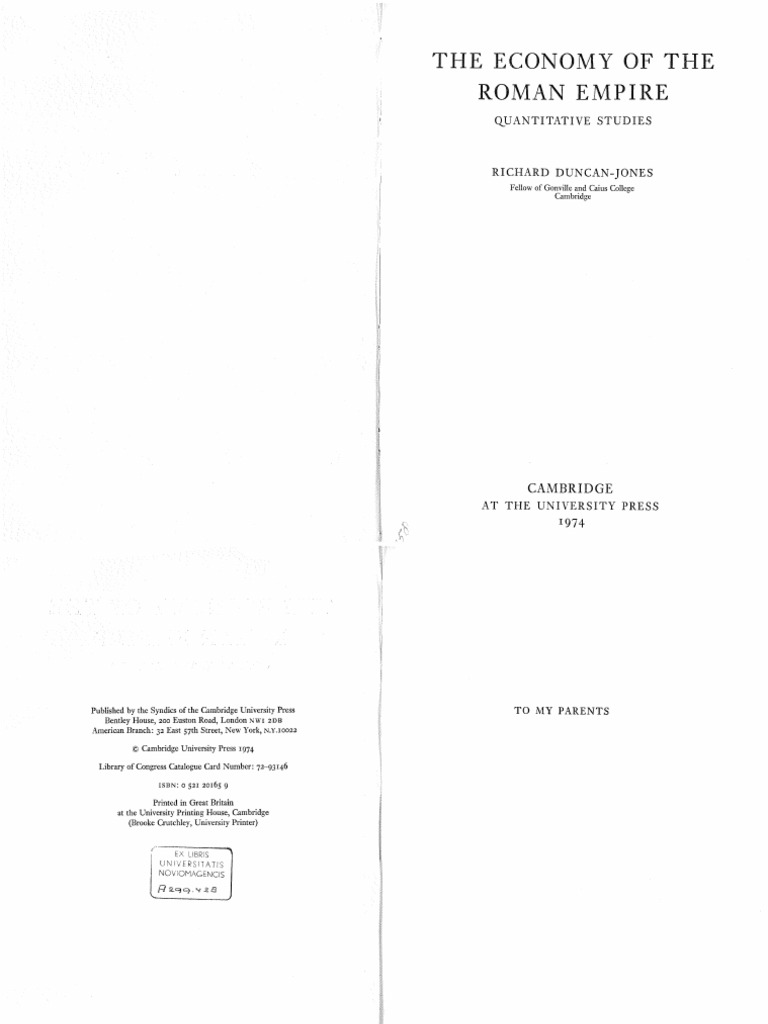 The Economy of The Roman Empire Quantitative Studies by Richard Duncan ...