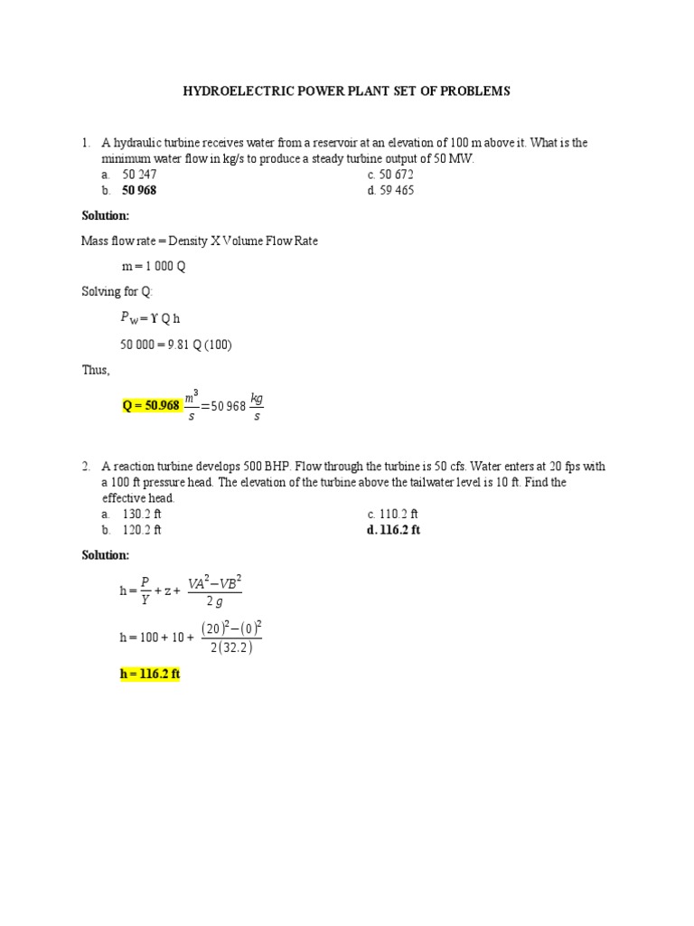 Hydroelectric Problems | PDF | Turbine | Hydroelectricity
