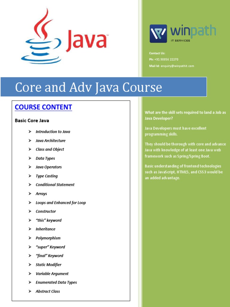 Java Course Content Updated - WinPath IT | Download Free PDF | Java (Programming Language ...