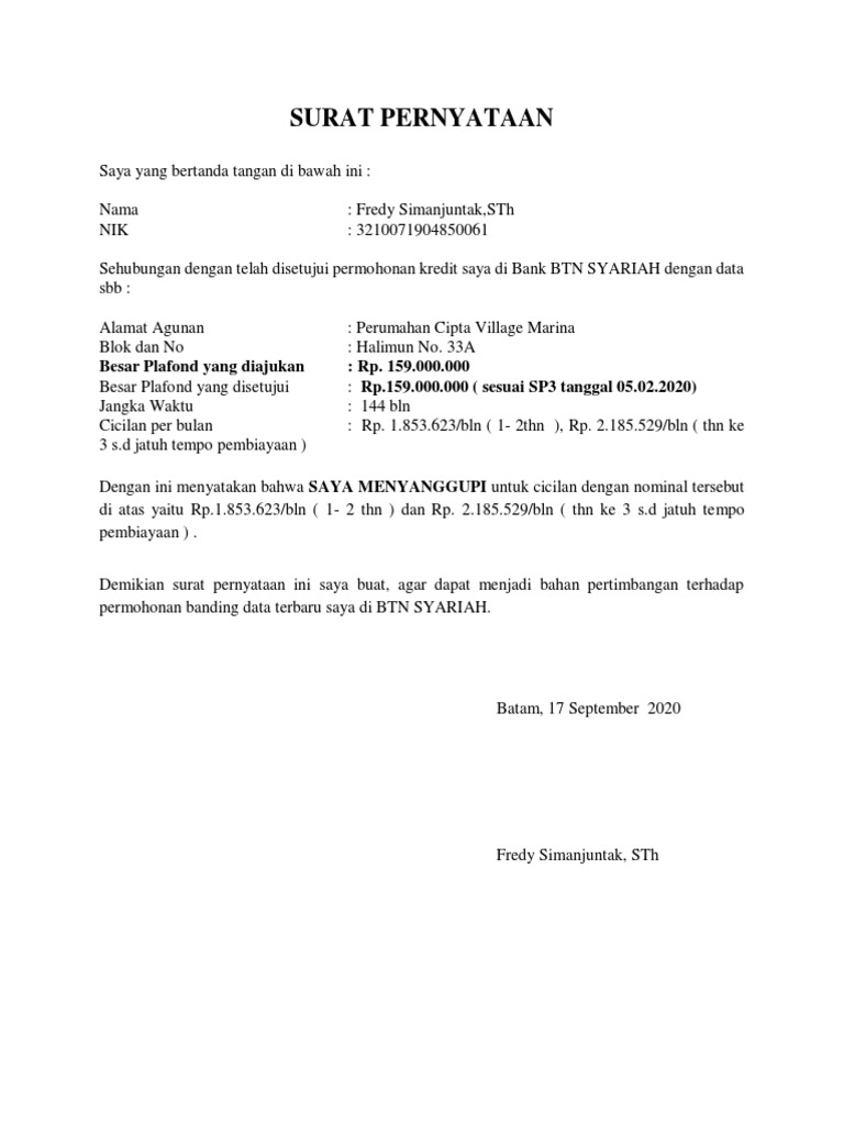 Form Banding BTN Syariah | PDF