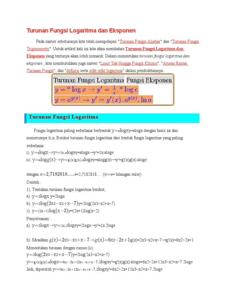 Hanna Turunan Fungsi Logaritma Dan Eksponen | PDF