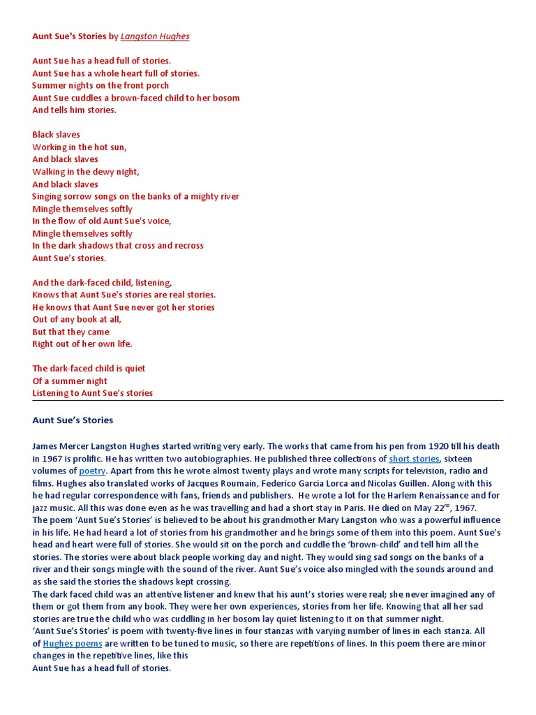 Aunt Sue's Stories by Langston Hughes | PDF | Poetry | Narrative
