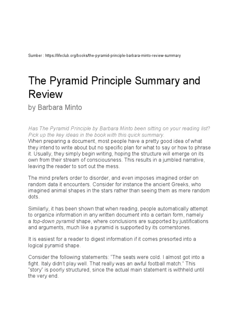 The Pyramid Principle Summary and Review: by Barbara Minto | PDF ...