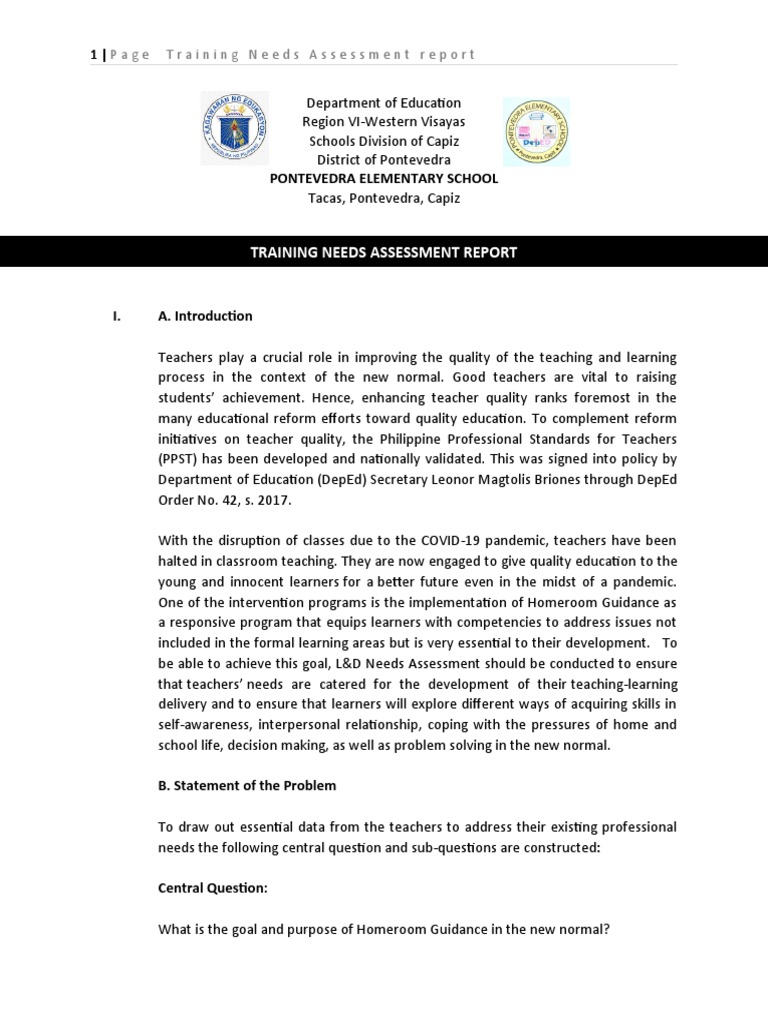 Training Needs Assessment Report | PDF | Needs Assessment | Teachers