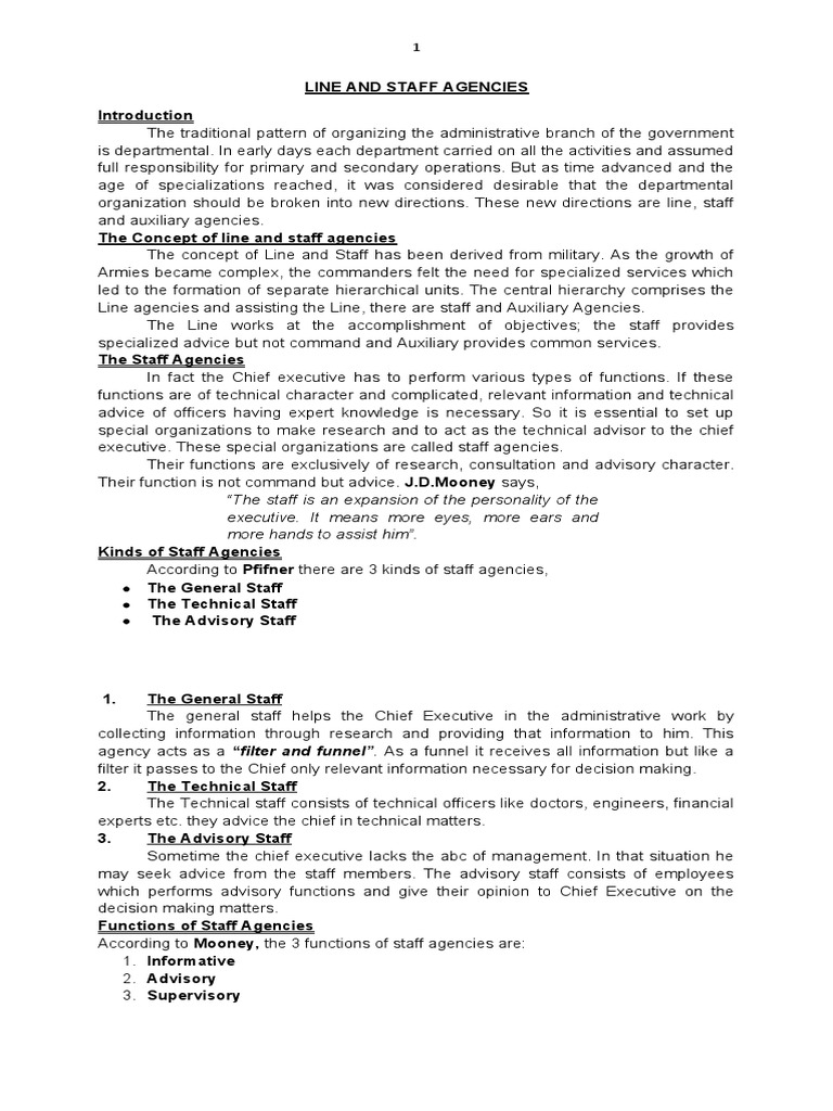 Line and Staff Agencies Explained | PDF | Hierarchy | Staff (Military)