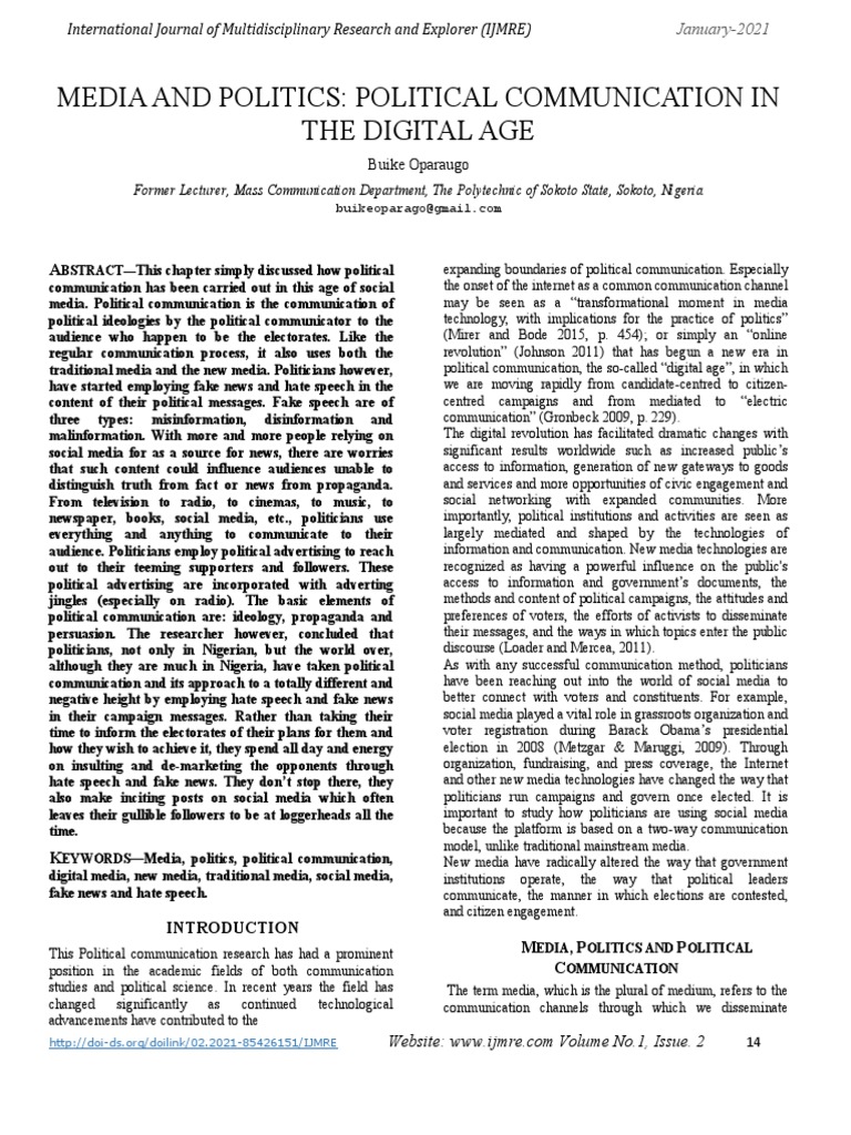 Media and Politics: Political Communication in The Digital Age | PDF ...